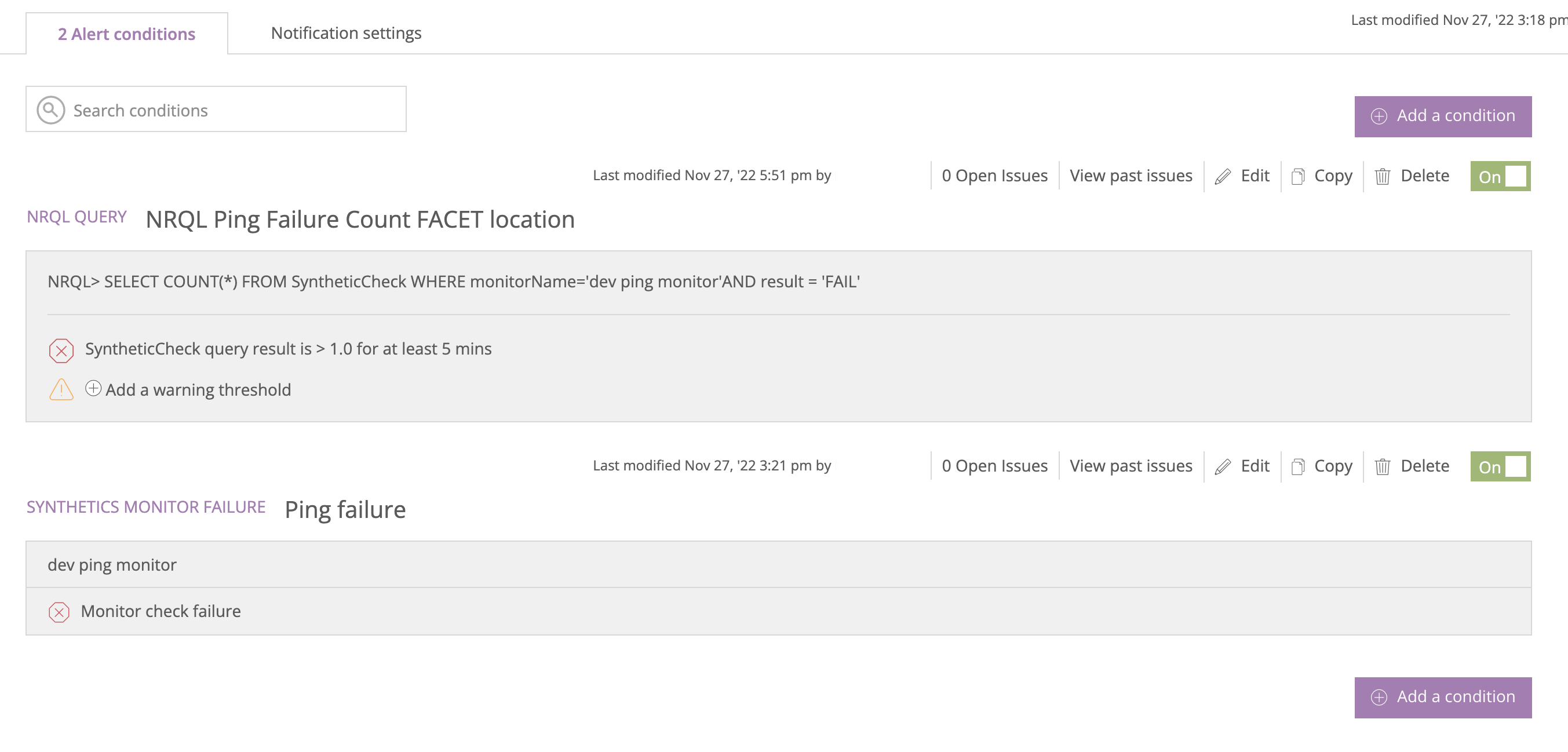 Hub Topic: Create Alert Condition for Synthetics Monitor failure using Nerdgraph API